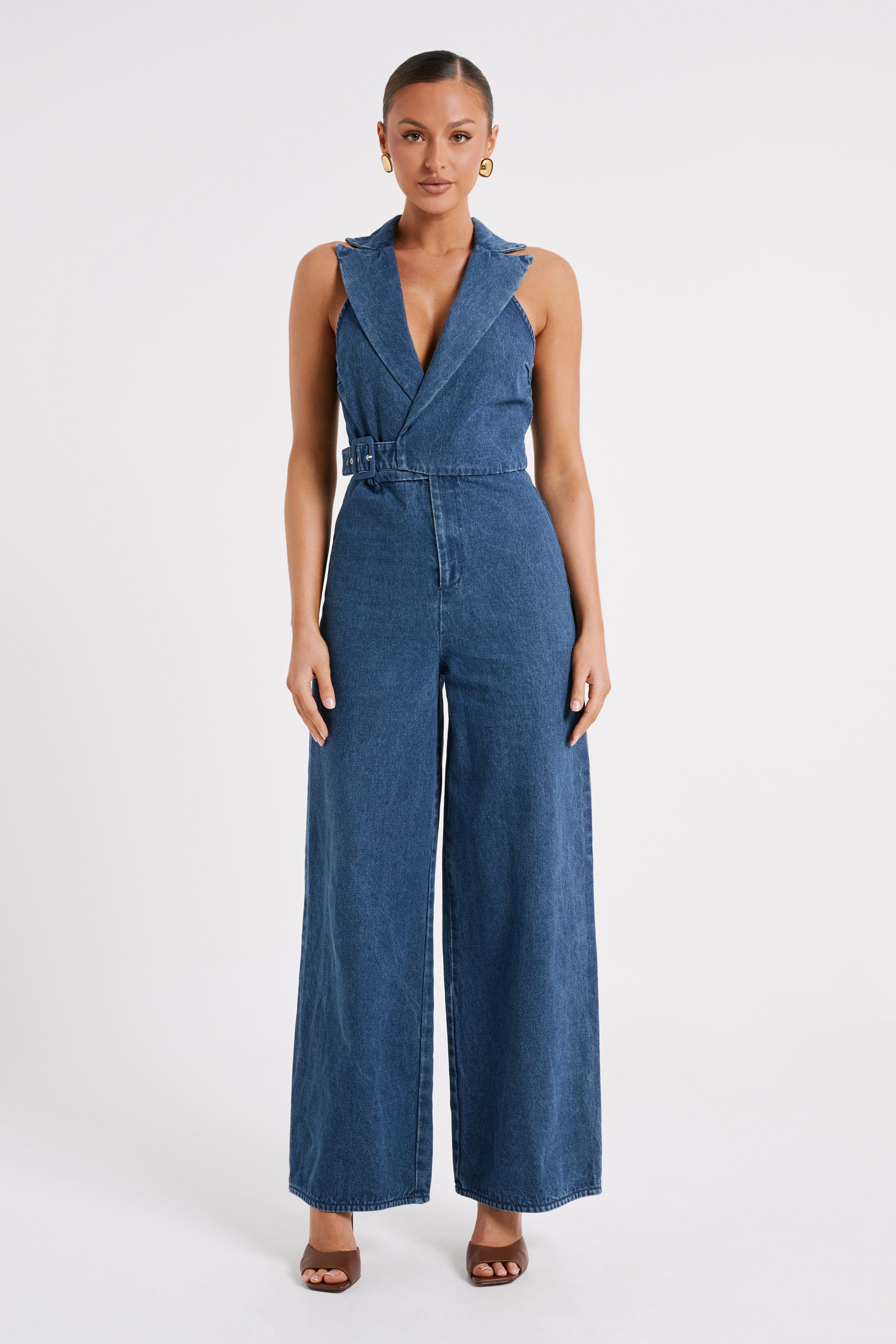 Cadie Sleeveless Denim Jumpsuit - Dark Blue | Parallel