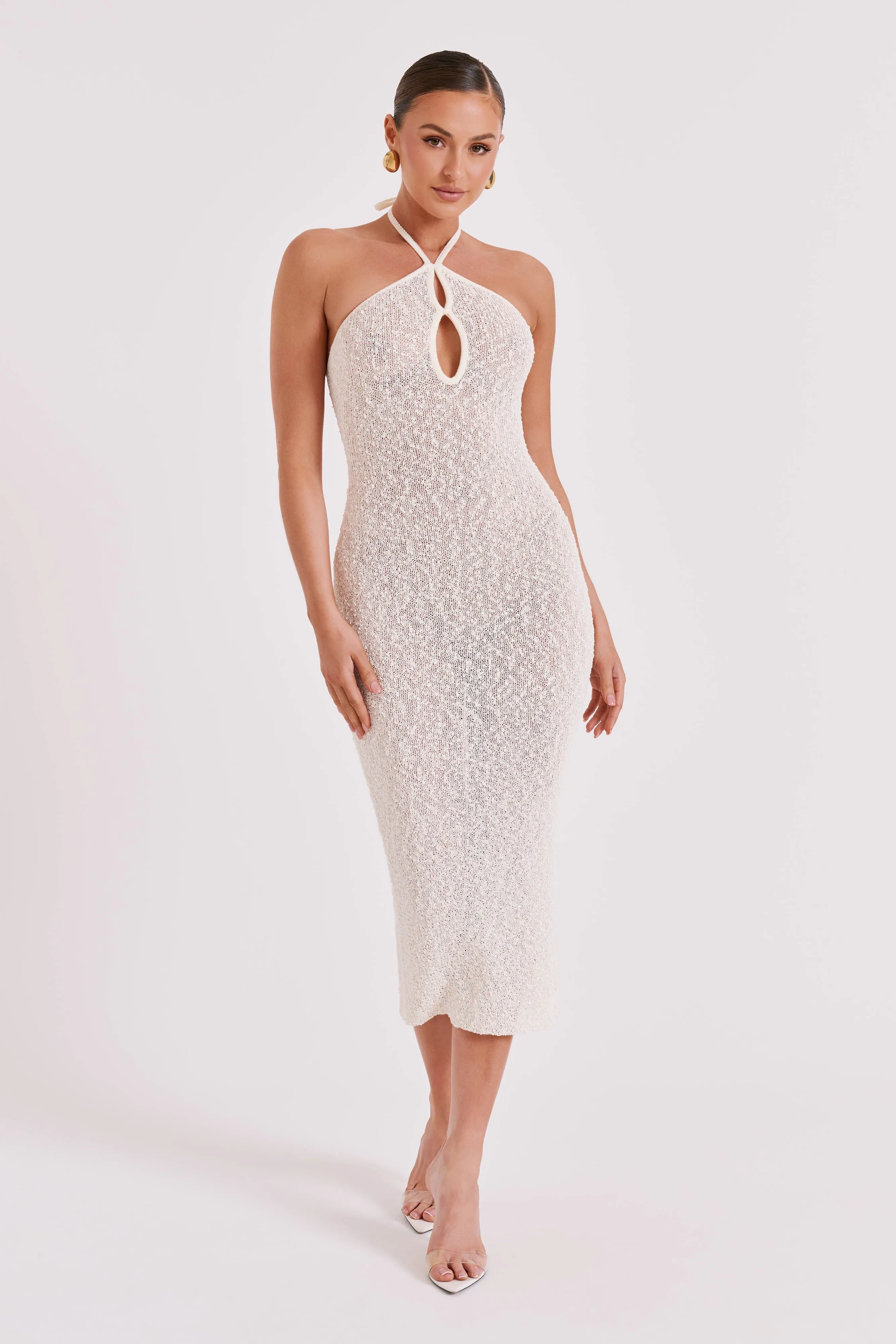 Kahali Boucle Halter Midi Dress - Cream | Parallel