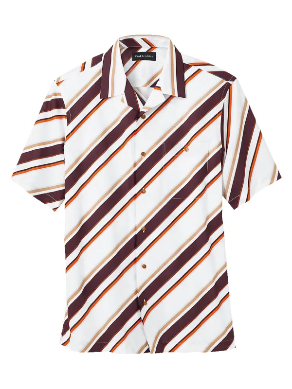 Cotton Diagonal Stripe Print Casual Shirt - White Multi | Parallel