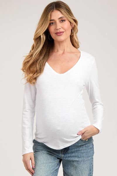 White Long Sleeve Maternity Shirt | Parallel