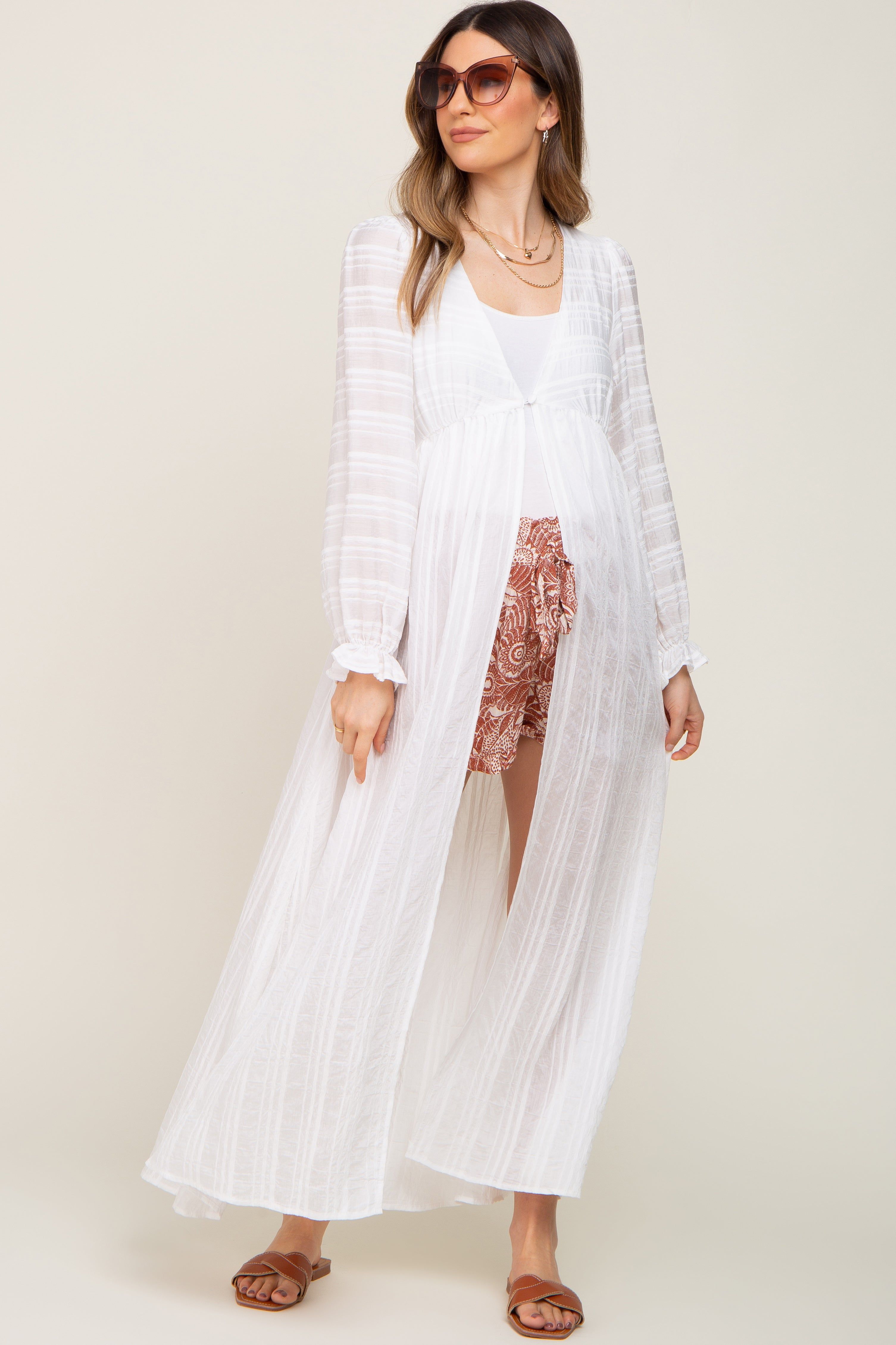 White Long Sleeve Maternity Cover-Up | Parallel