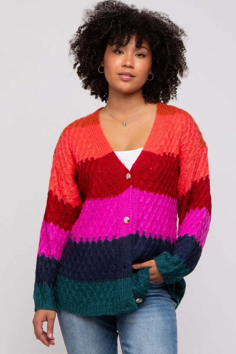 Multi-Color Color Block Button Front Cardigan | Parallel