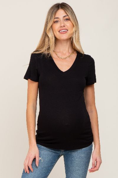 Black Basic V-Neck Maternity Tee | Parallel