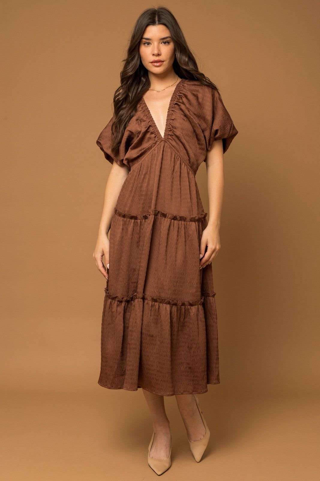 Brown Tiered Midi Dress | Parallel