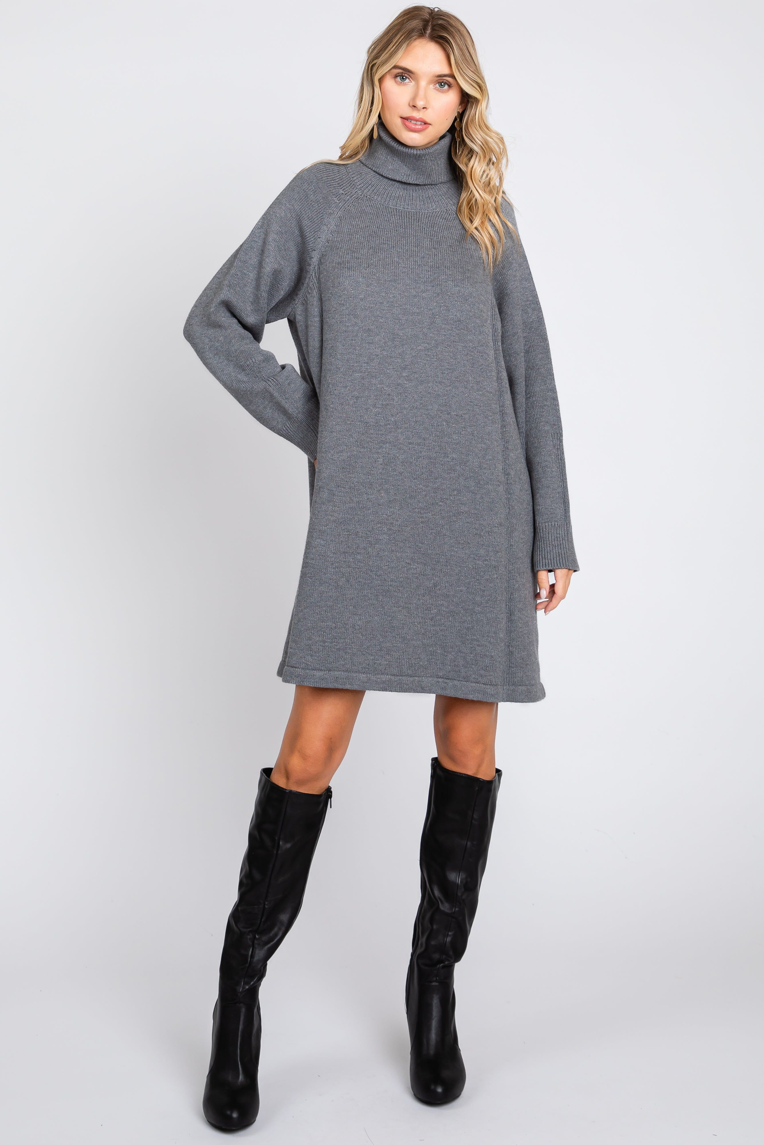 Grey Knit Turtleneck Sweater Dress | Parallel
