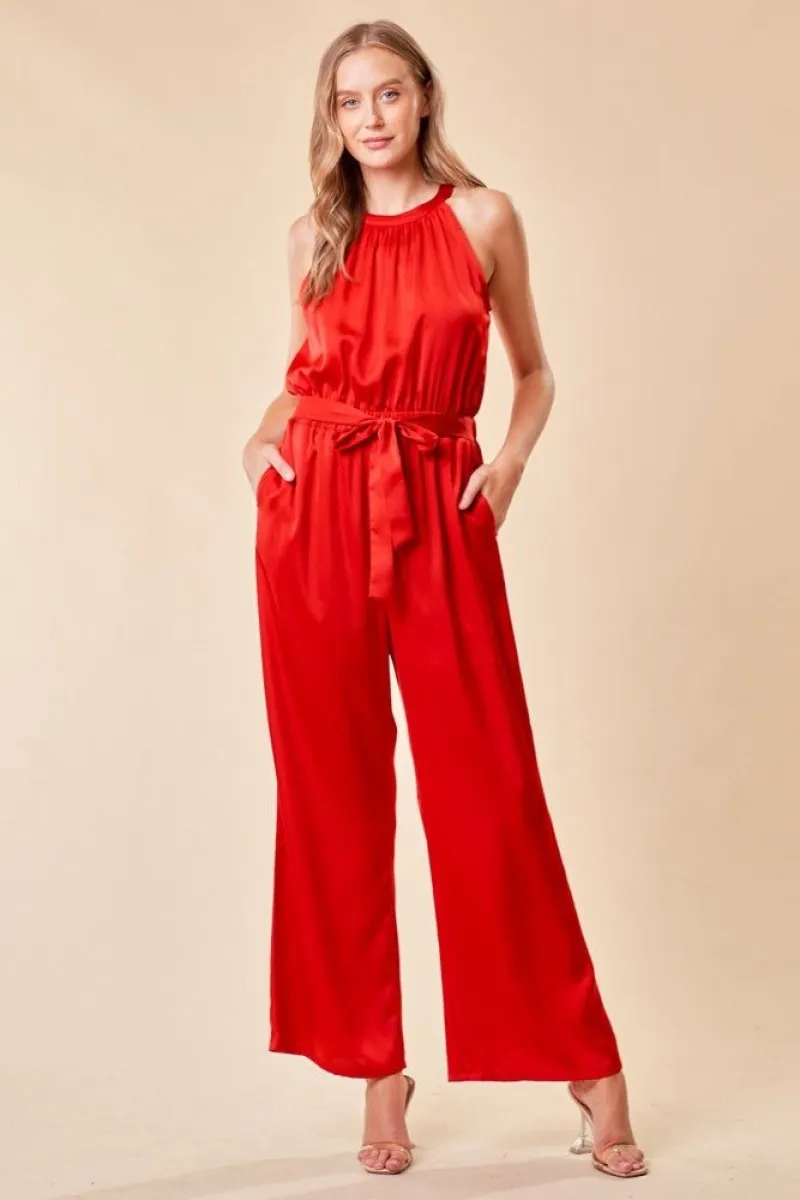 Red Halter Neck Jumpsuit | Parallel