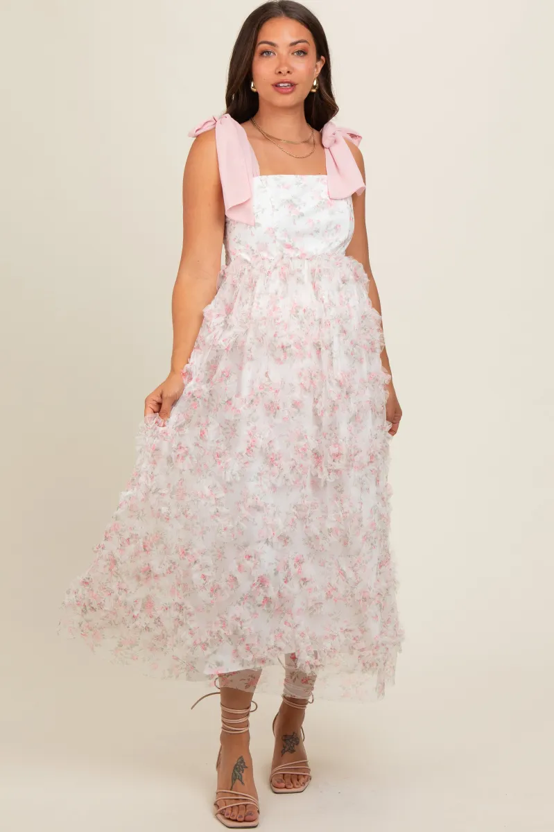Light Pink Floral Ruffle Tiered Maternity Maxi Dress | Parallel