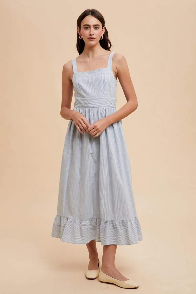 Light Blue Striped Cotton Sleeveless Dress | Parallel