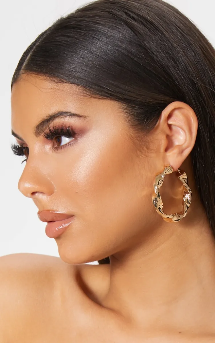 Gold Chunky Twist Hoop Earrings Parallel