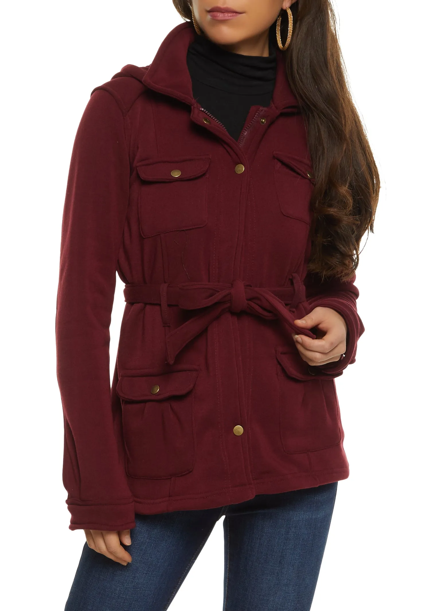 Tie Waist Belted Snap Button Front Coat | Parallel