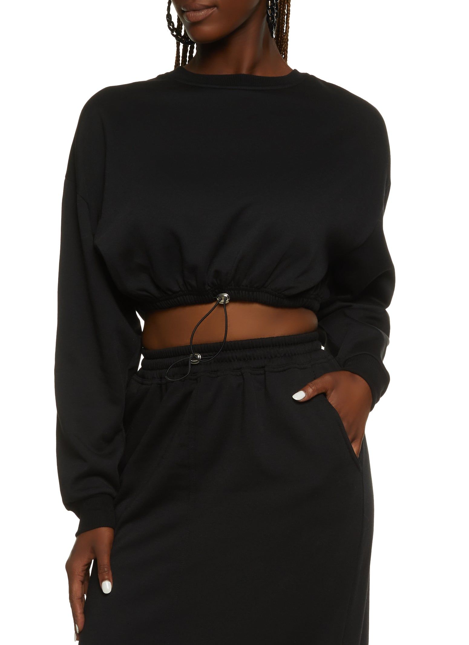 Toggle Drawstring Hem Cropped Sweatshirt | Parallel