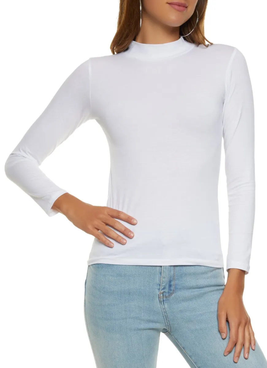 Solid Mock Neck Long Sleeve Tee | Parallel