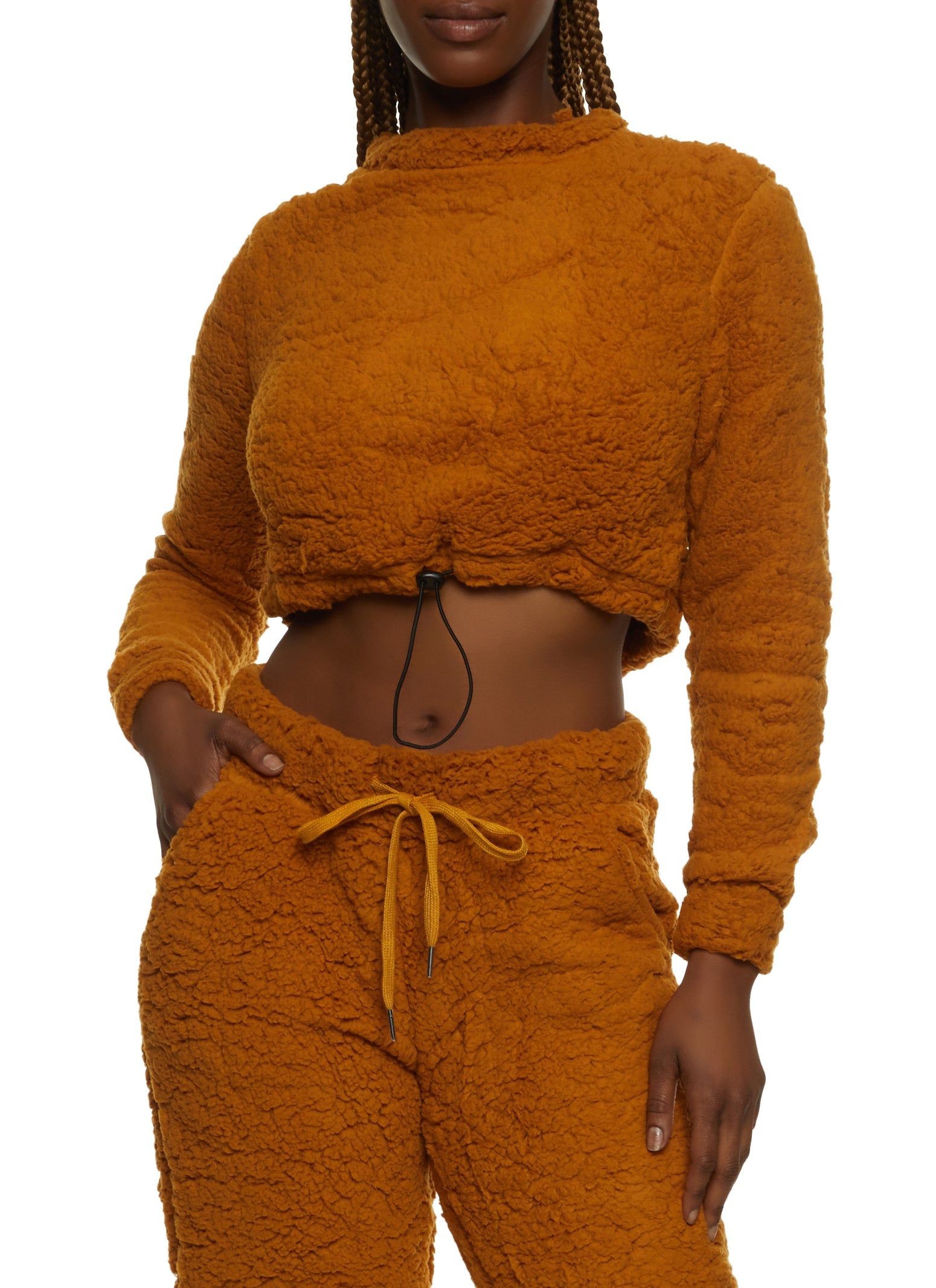 Sherpa Toggle Drawstring Hem Cropped Sweatshirt | Parallel