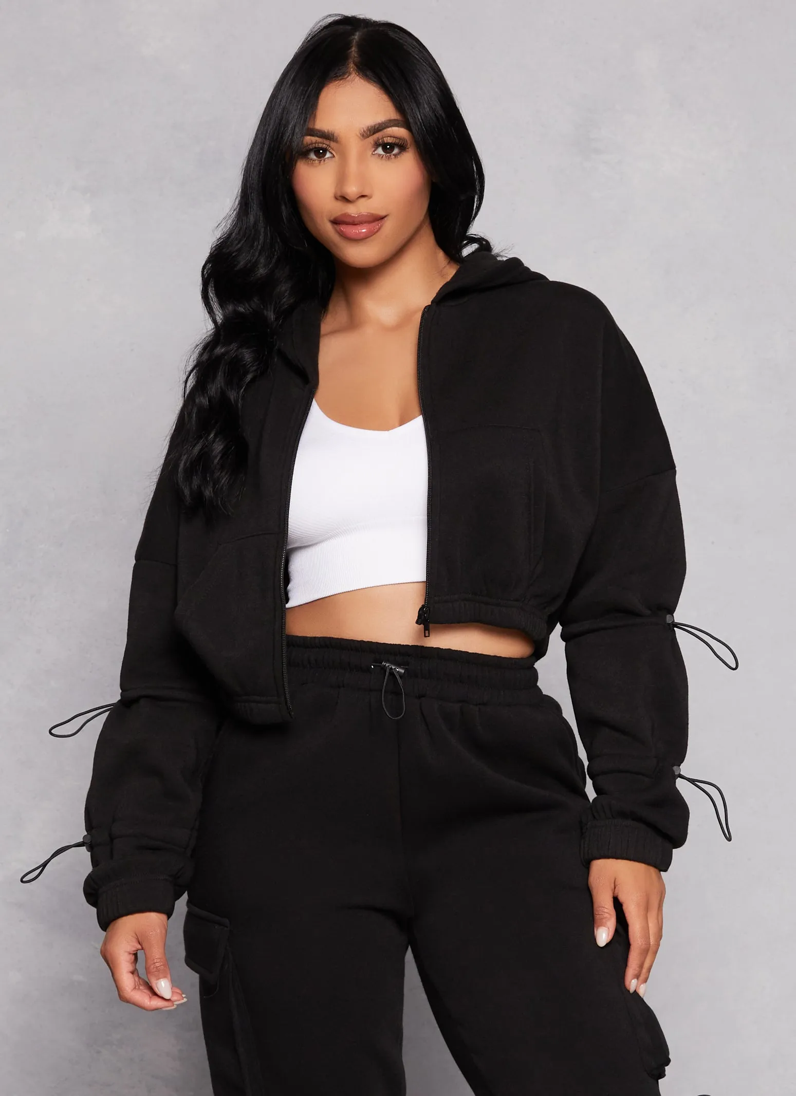 Fleece Toggle Drawstring Zip Front Hoodie | Parallel