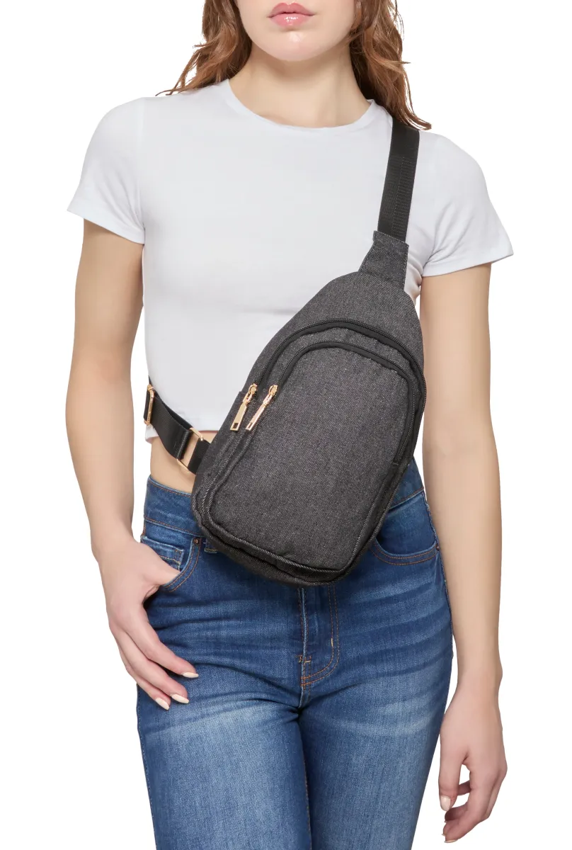 Denim Double Zip Sling Backpack | Parallel