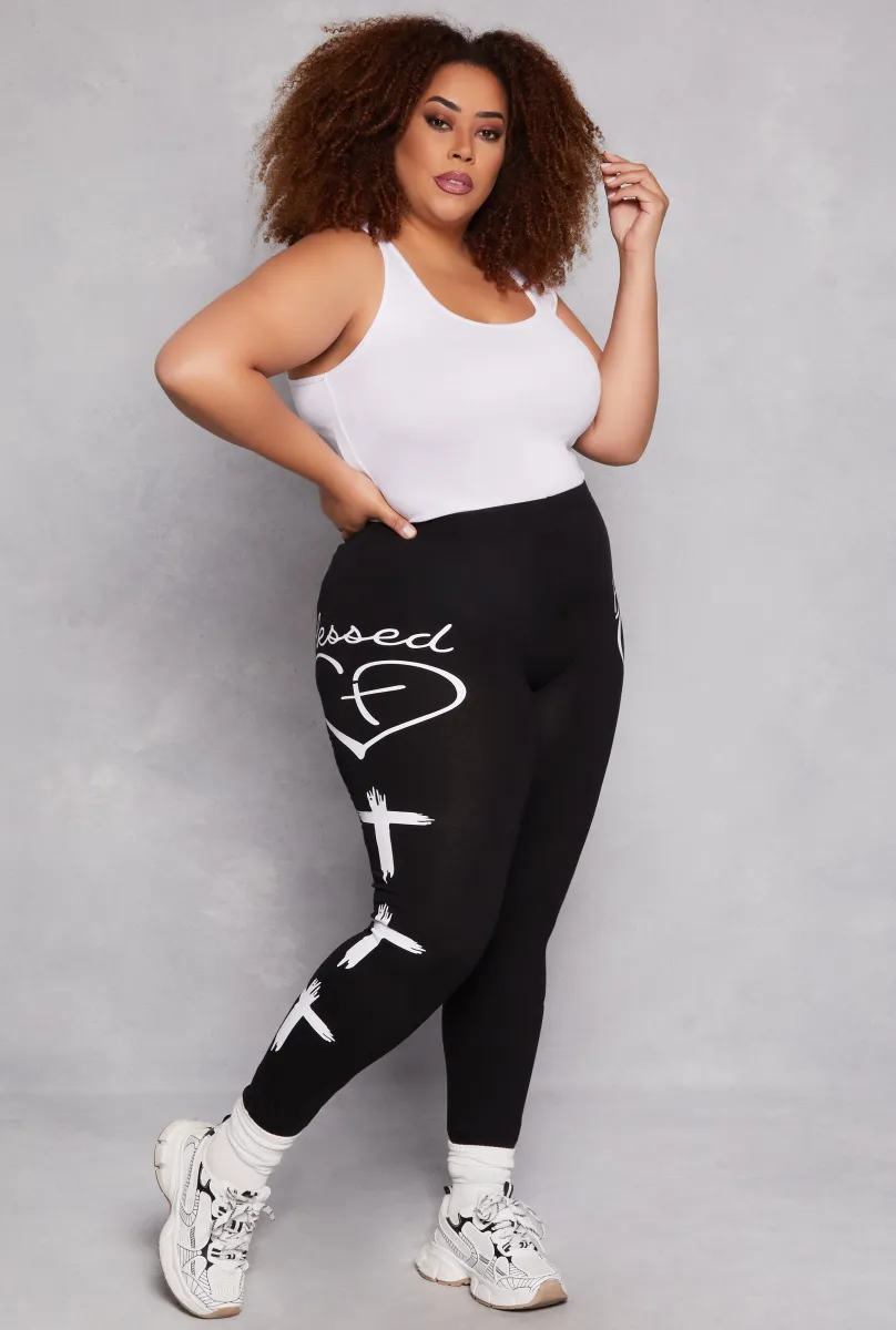 Plus Size Cross Print Blessed Leggings | Parallel