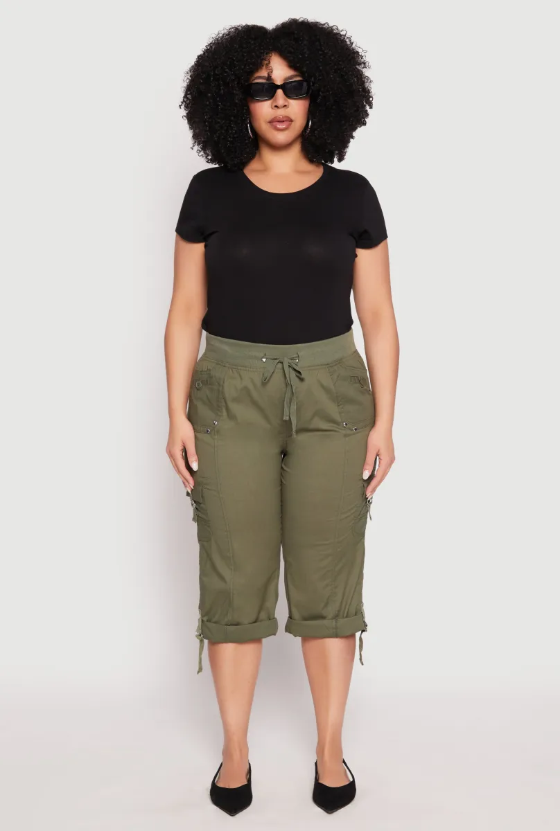Plus Size Poplin Rolled Cuff Capri Pants | Parallel