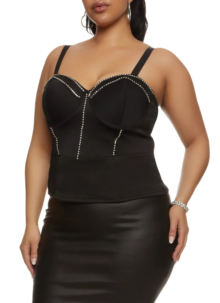 Plus Size Rhinestone Trim Convertible Bustier Top | Parallel