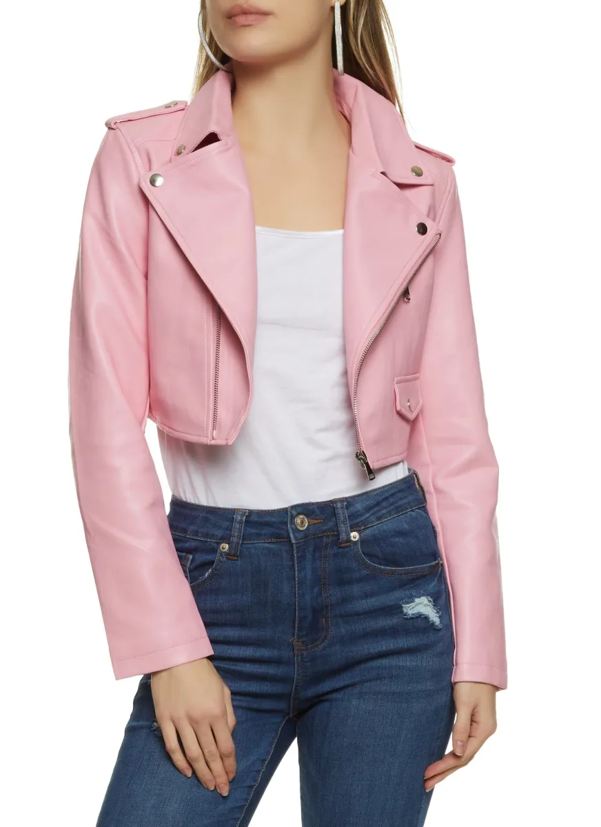 Faux Leather Zip Cropped Moto Jacket | Parallel