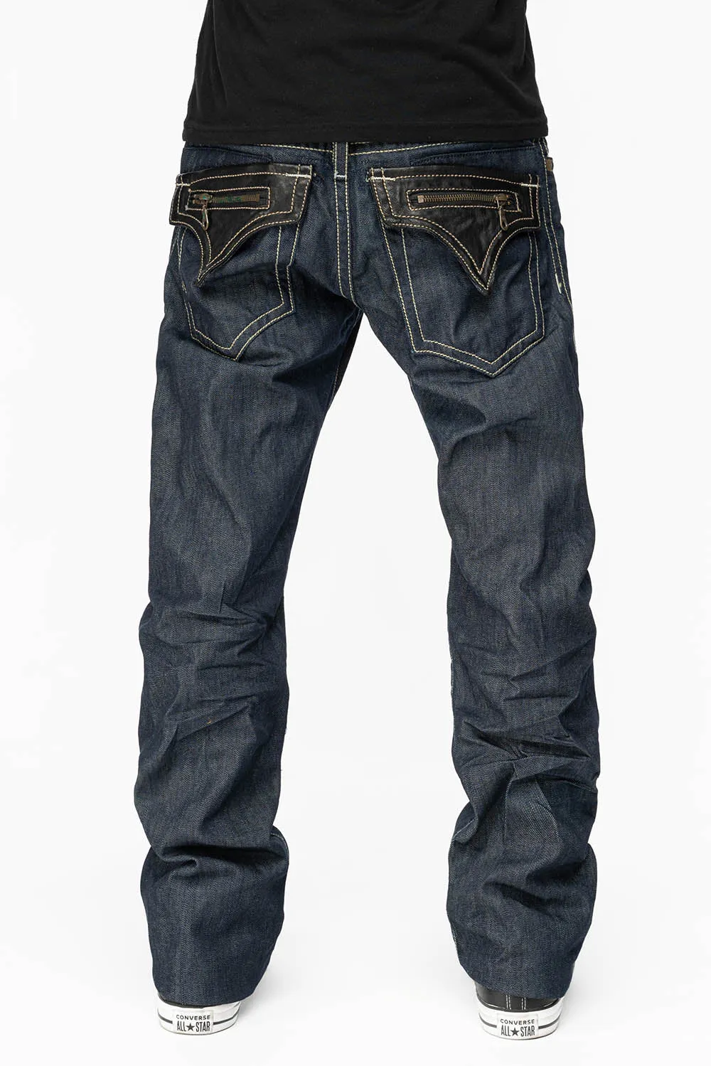 CLINT W/BLACK LEATHER ZIPPER FLAPS IN RINSE WASH | Parallel
