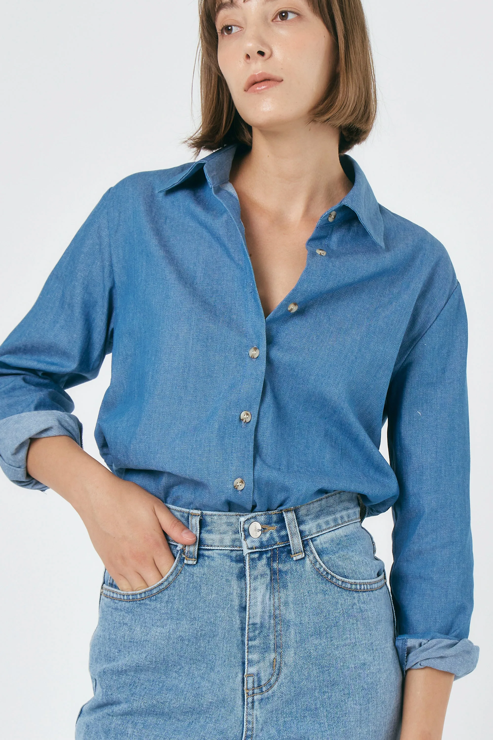 Luna Ruched Denim Shirt | Parallel