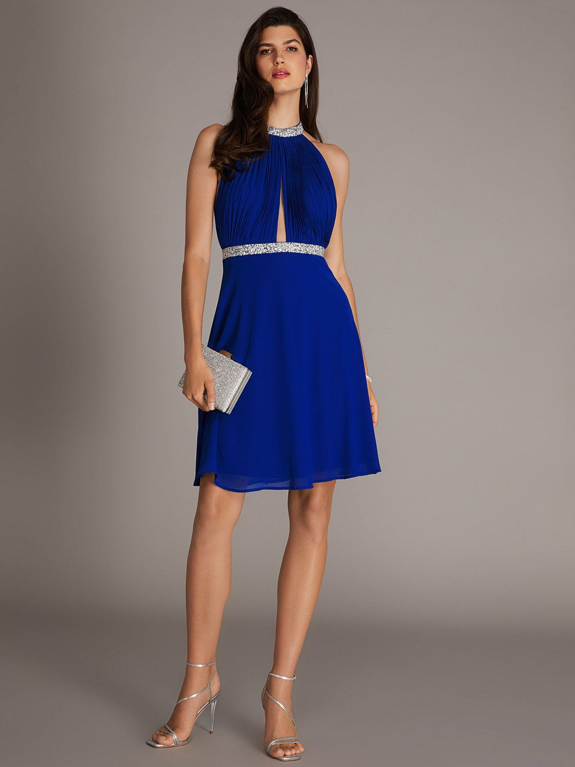 Halter Top Chiffon Fit & Flare Knee Length Dress | Parallel