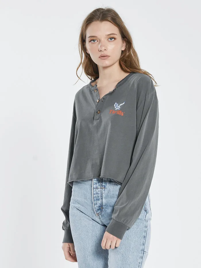 Not Forgotten Henley Crop LS Tee - Merch Black | Parallel