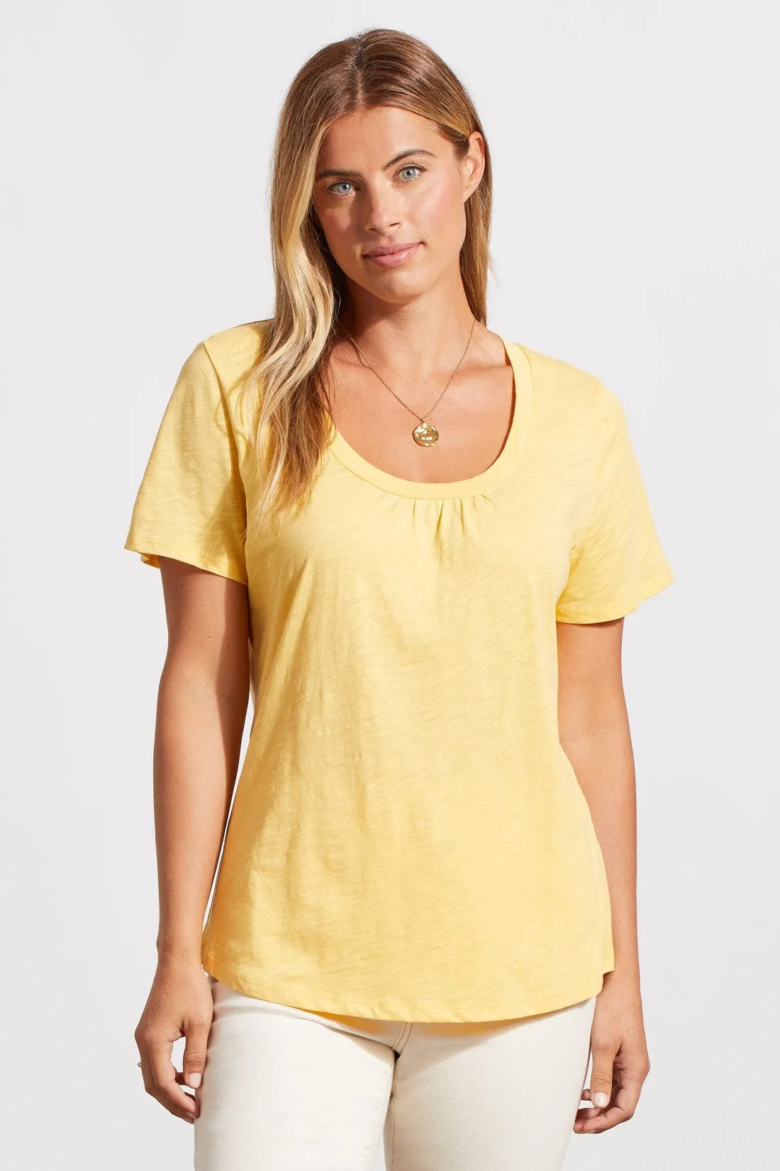 COTTON U-NECK TOP WITH SHIRRING-Cornsilk | Parallel