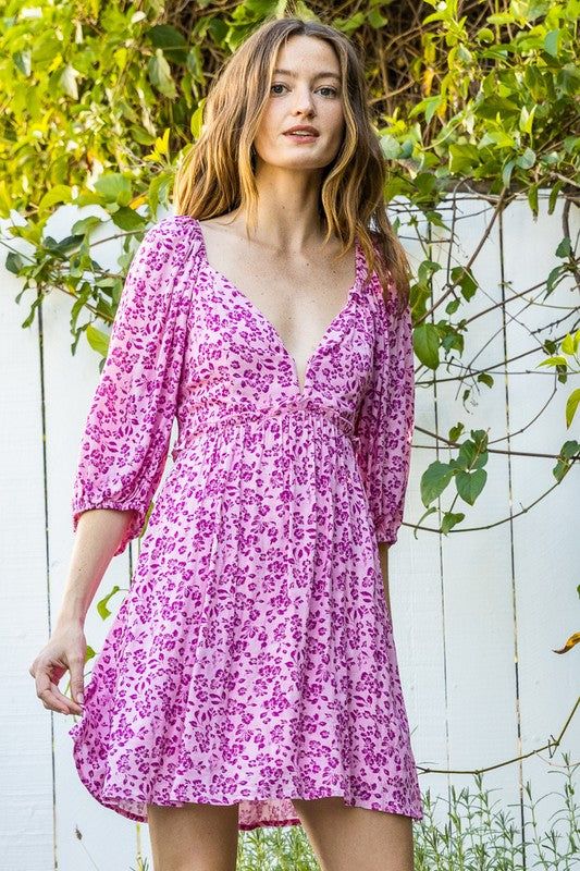Floral Print Open Back Mini Dress | Parallel