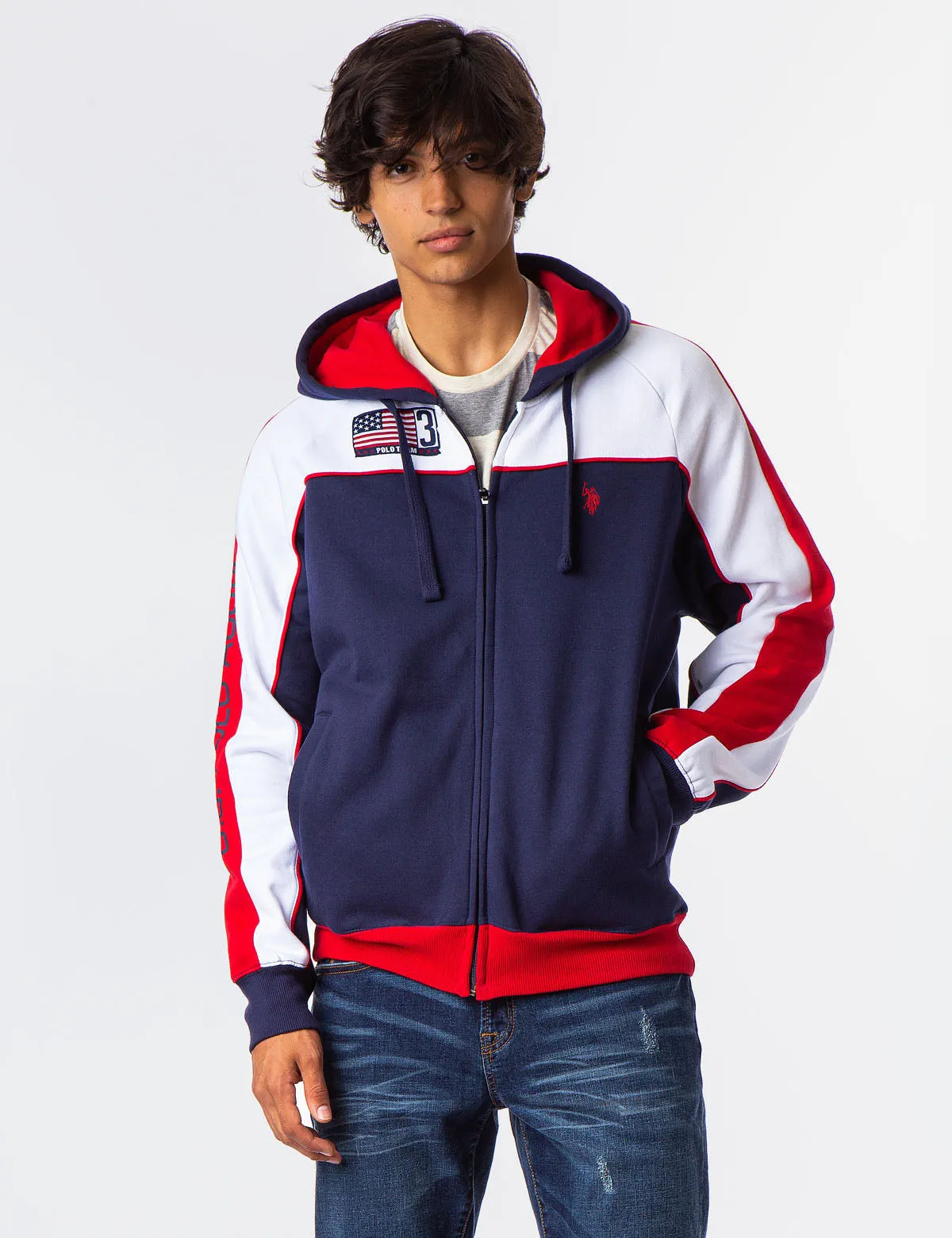 USA COLORBLOCK ZIP UP HOODED SWEATSHRIT | Parallel