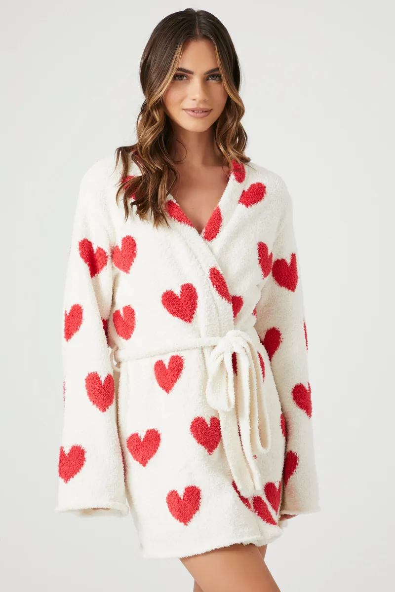 Plush Heart Print Robe | Parallel