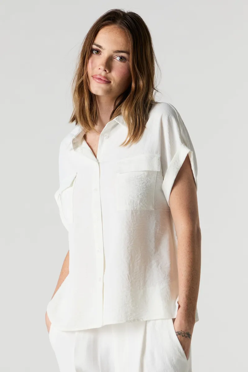 Flowy Short Sleeve Button-Up Top | Parallel