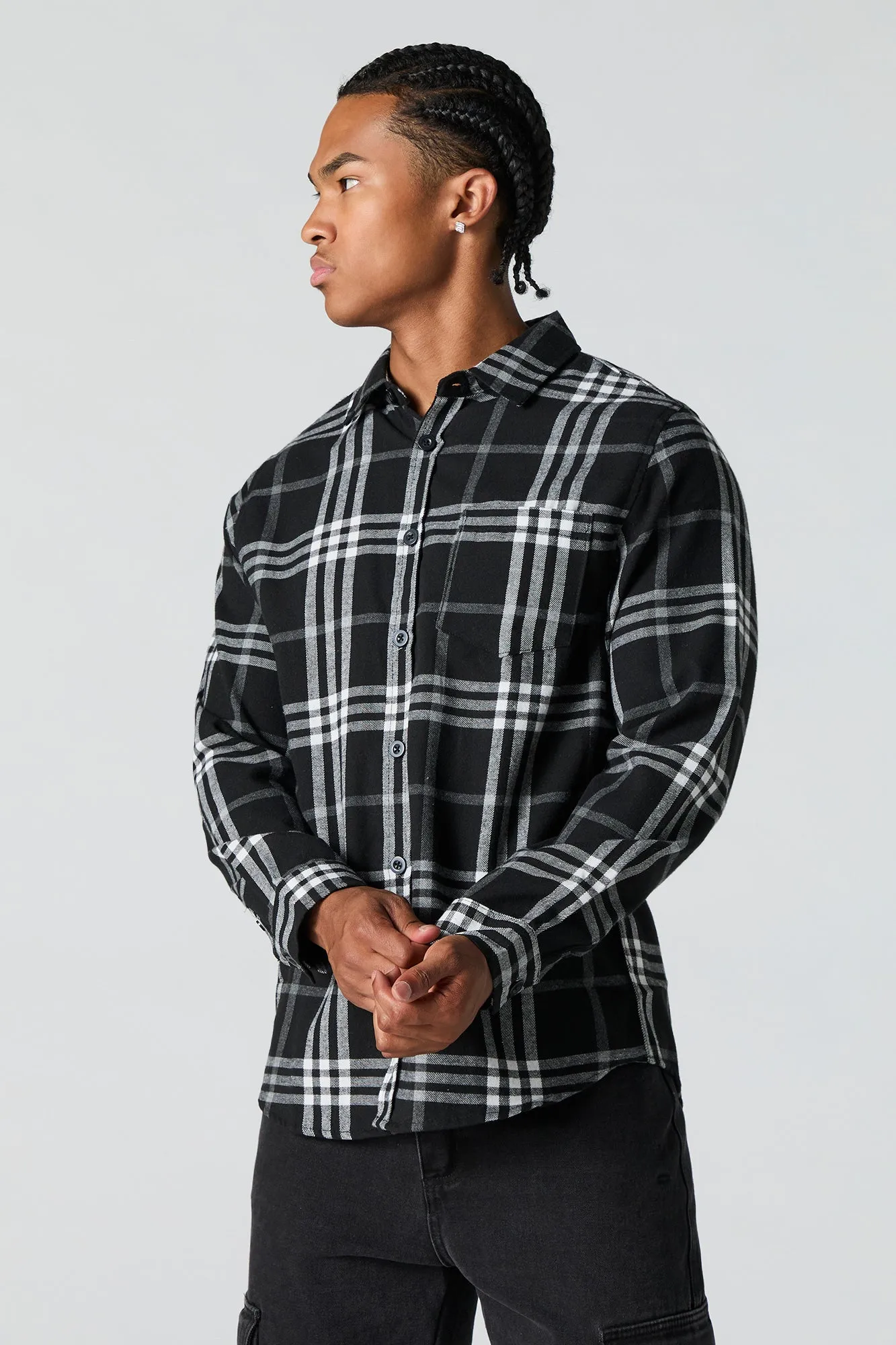 Black Plaid Button-Up Top | Parallel