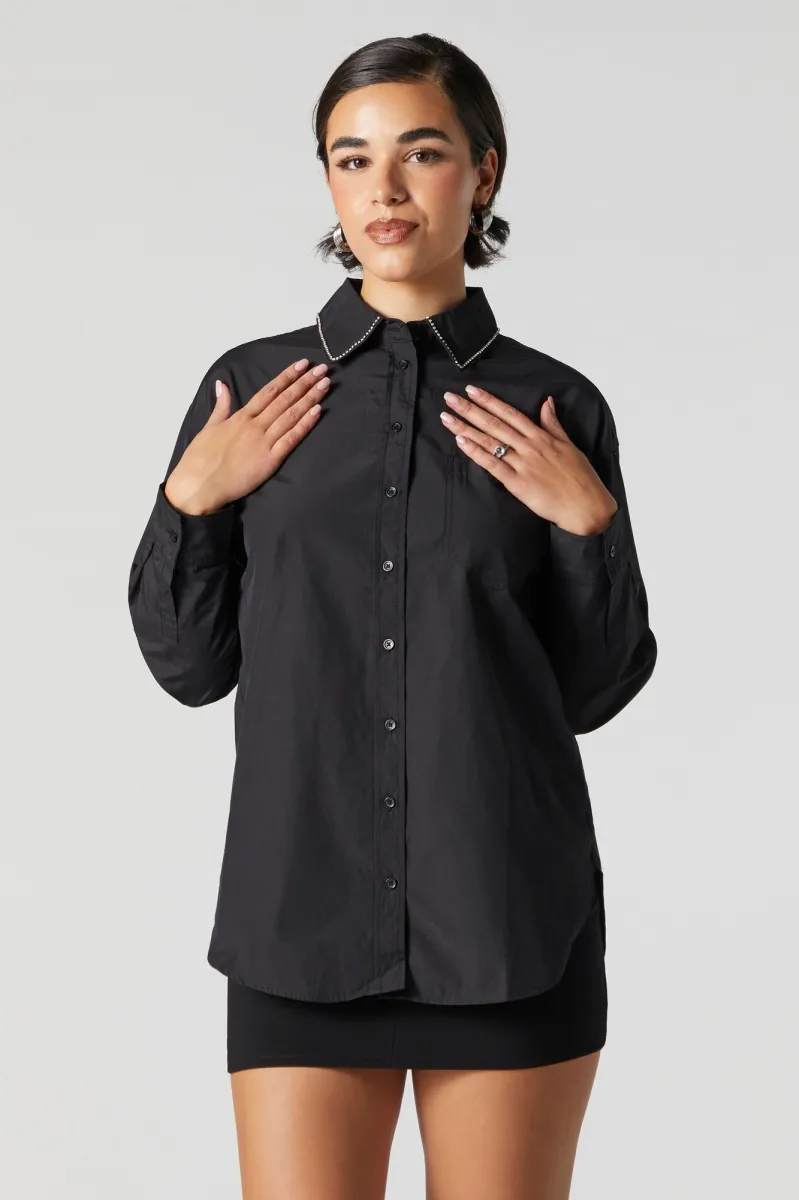 Rhinestone Collared Button-Up Top | Parallel