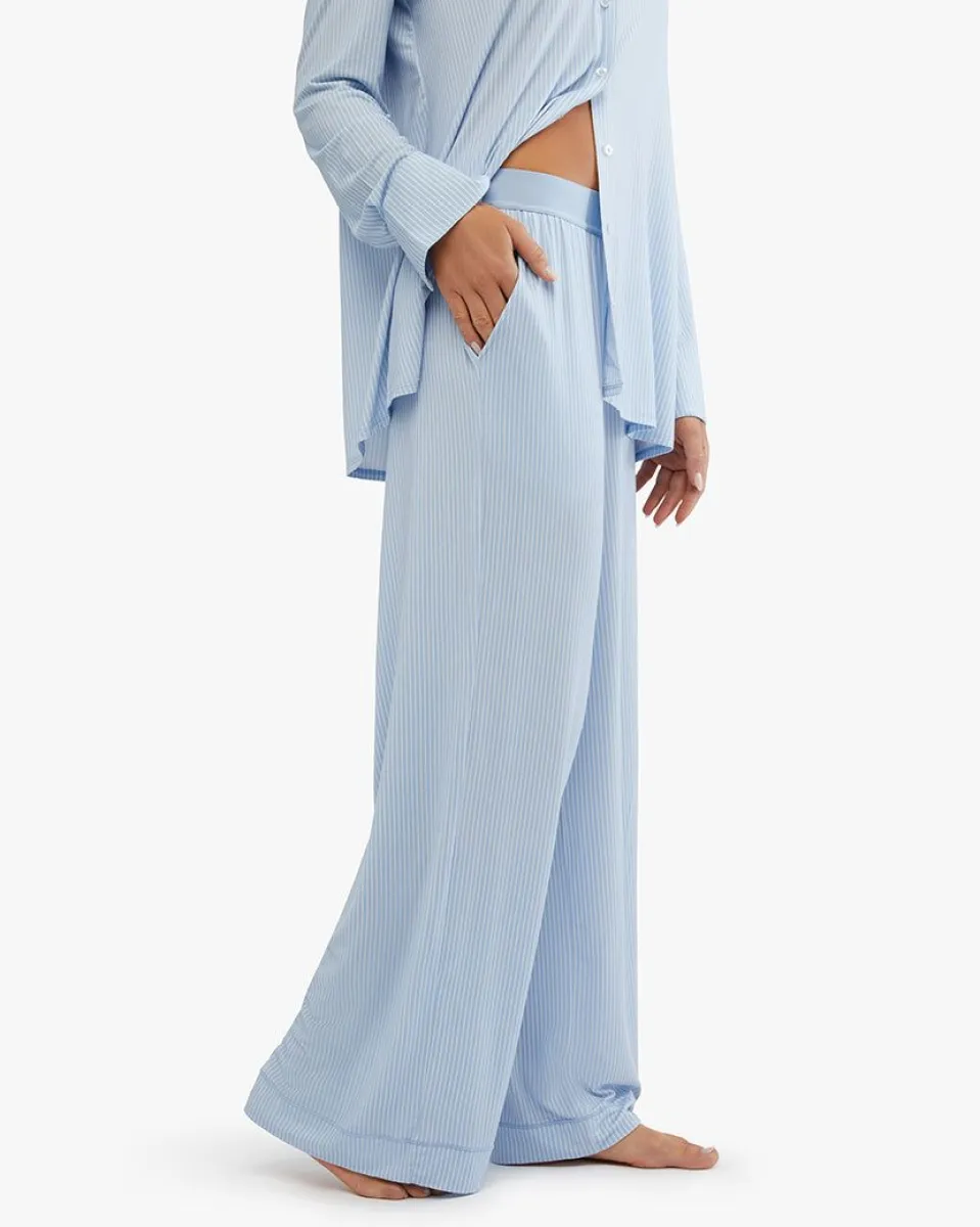 Wide Leg Pinstripe Modal Jersey Pant | Parallel