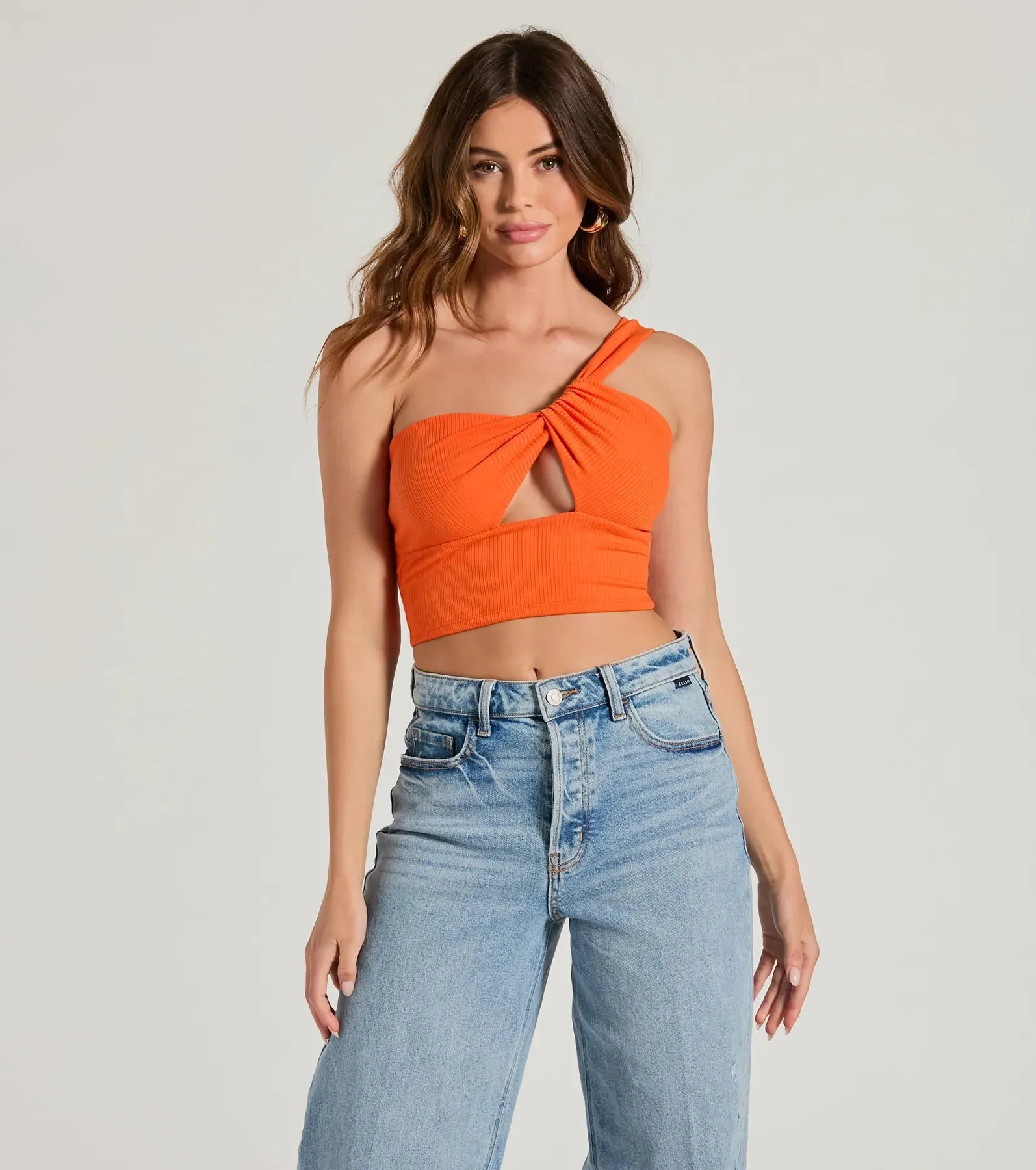 Here To Slay One-Shoulder Cutout Knit Crop Top | Parallel