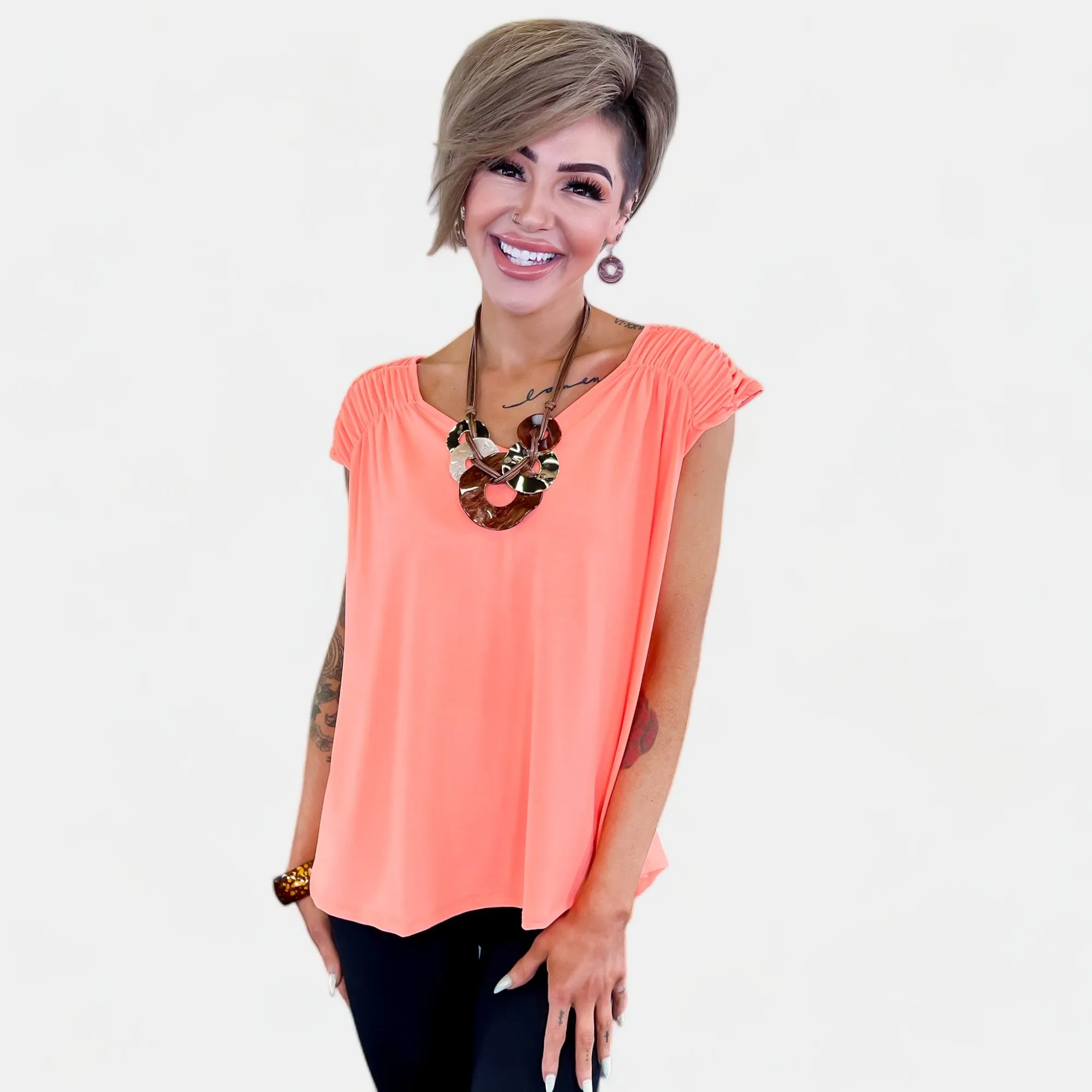 Neon Orange V Neck Tie Back Top | Parallel