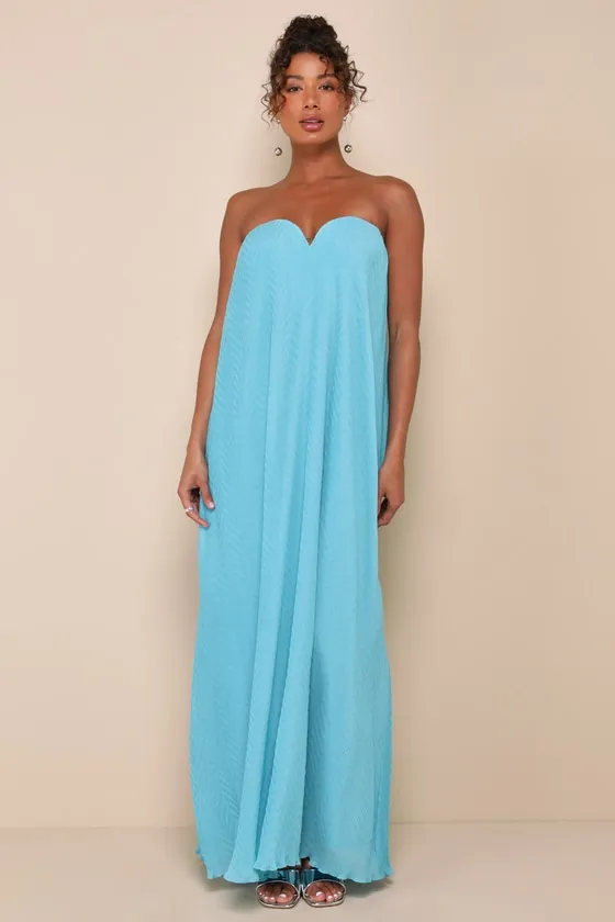 Perfect Always Turquoise Textured Strapless Swing Maxi Dress | Parallel
