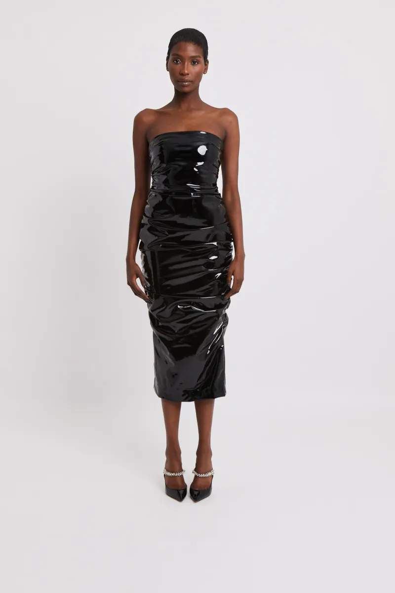 Vinyl Ruched Midi Dress - Black | Parallel
