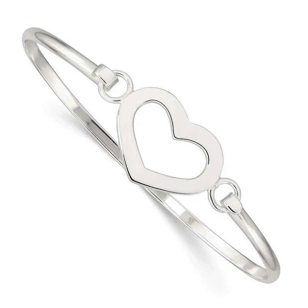 Curata 925 Sterling Silver 7" Open Heart Hook Bangle Bracelet | Parallel