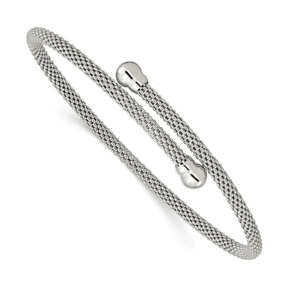 Curata 925 Sterling Silver Textured Mesh Adjustable Cuff Bangle ...