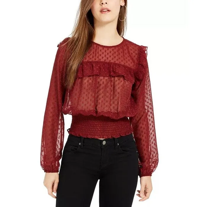 Love Fire Women's Solid Smocked Top Wine Size Small | Parallel