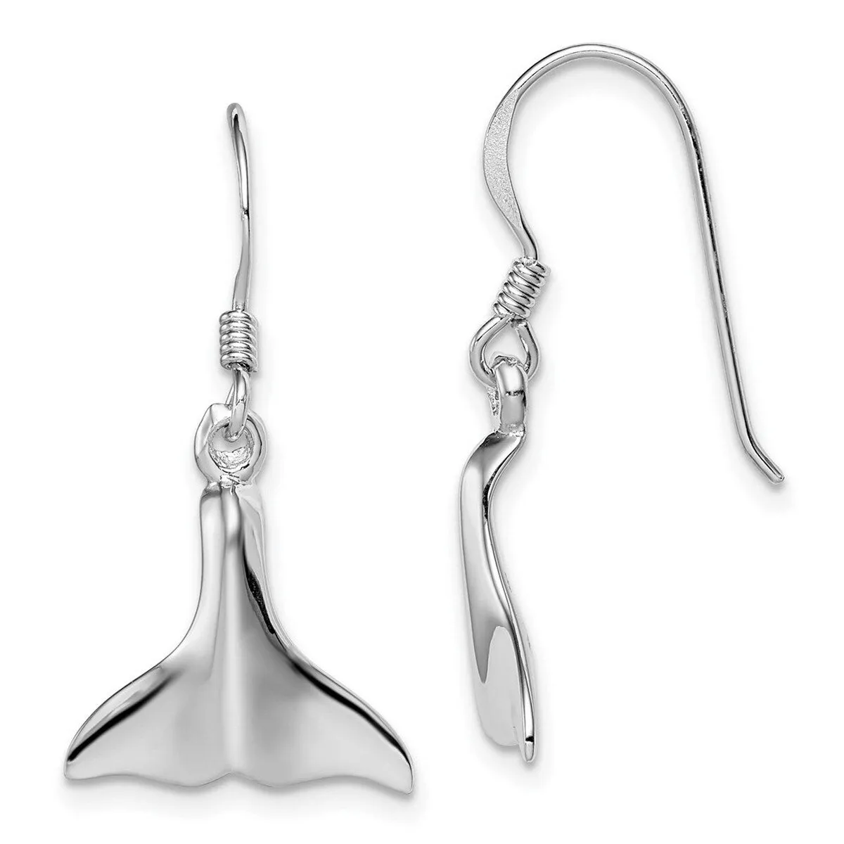 Curata 925 Sterling Silver Polished 15x28mm Whale Tail Long Drop Dangle ...