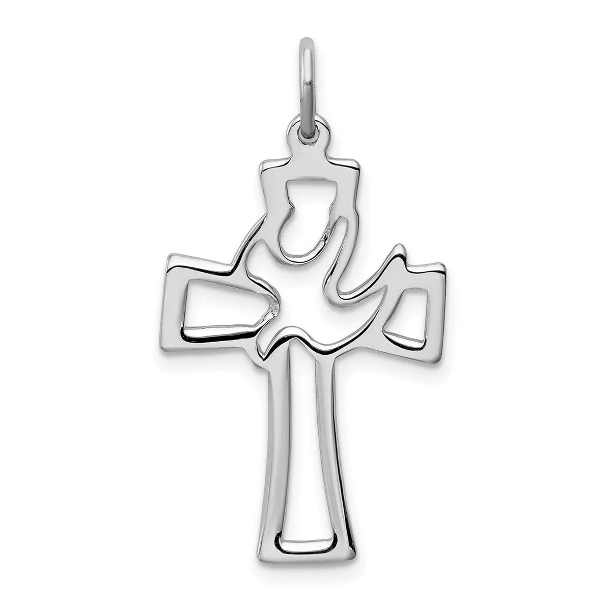 Curata 925 Sterling Silver Polished Cut out Dove Religious Faith Cross ...