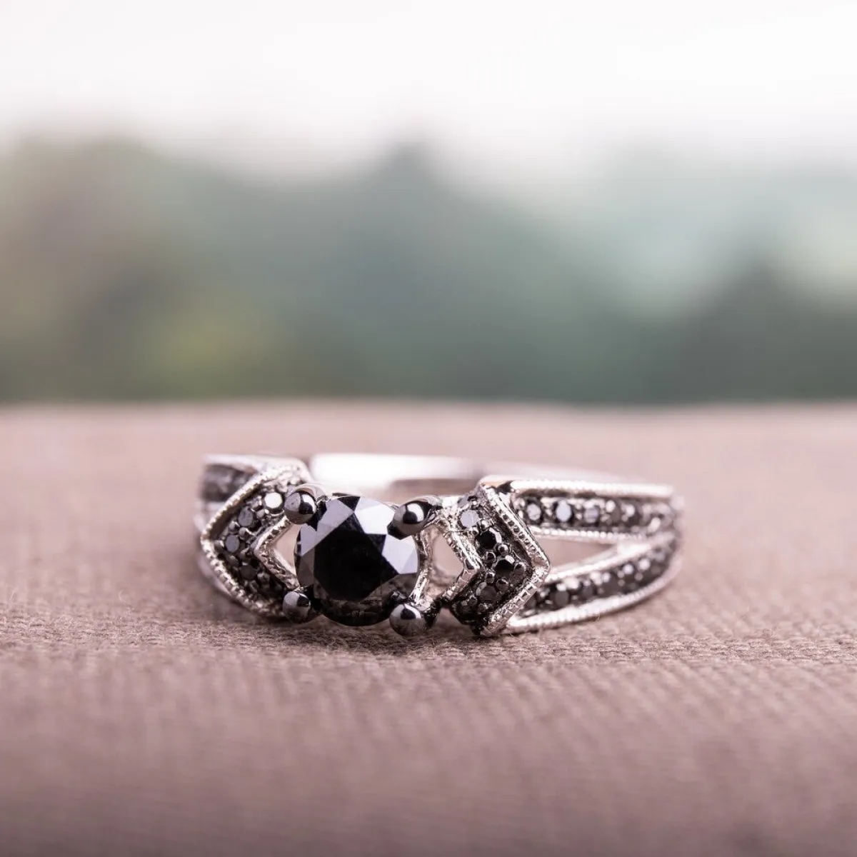 Miadora Sterling Silver 1ct TDW Black Diamond Split Shank Engagement Ring Parallel