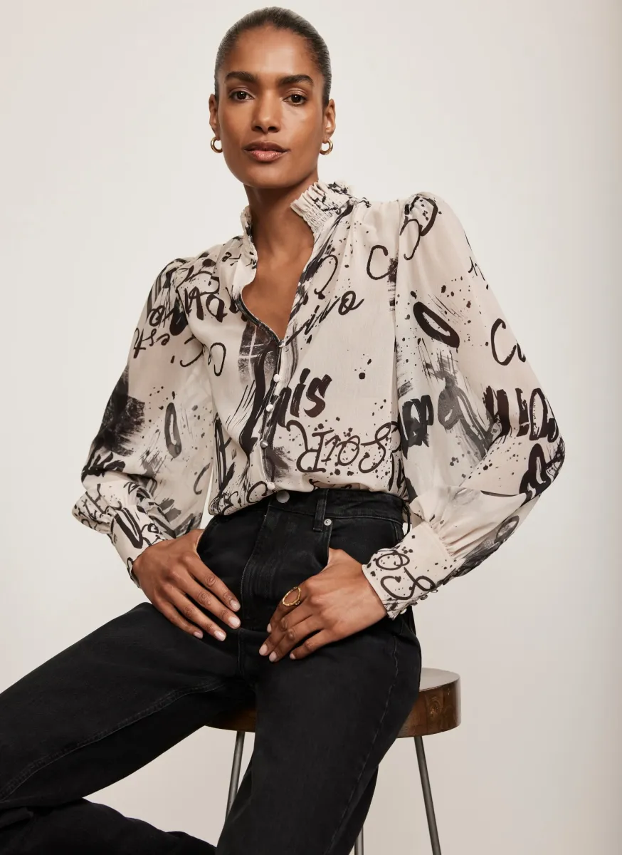 Neutral Abstract Print Blouse | Parallel