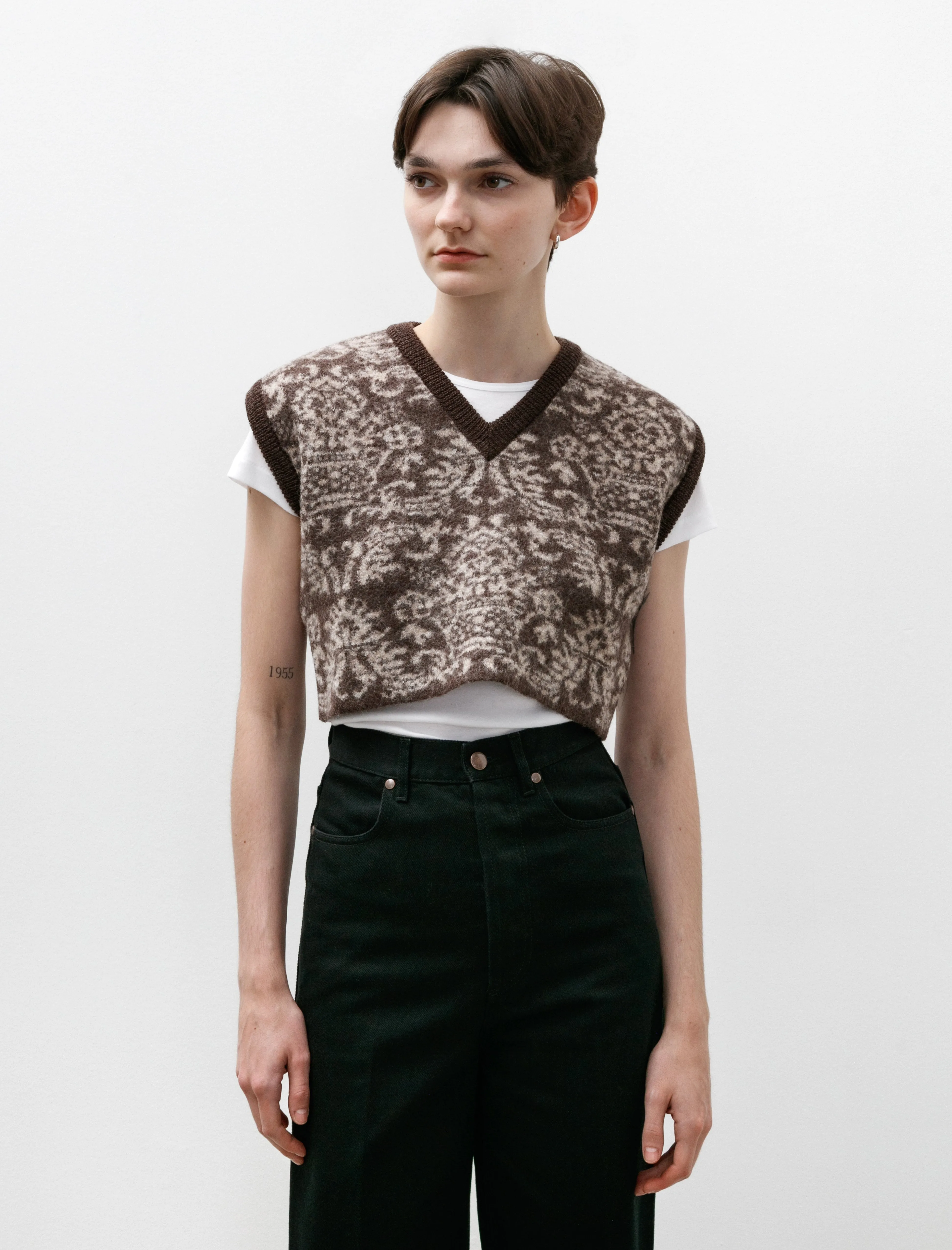 Felted Jacquard Cropped Gilet Mocha/Cream | Parallel