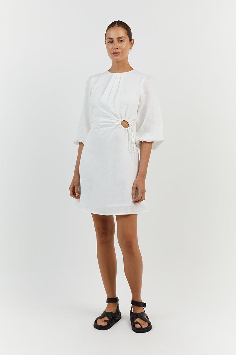 BEAU WHITE LINEN SLEEVED MINI DRESS | Parallel