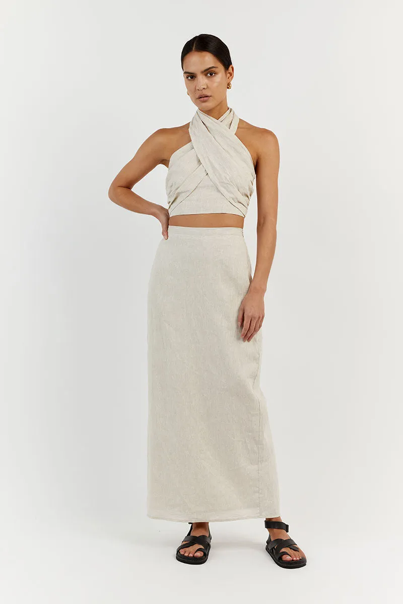 GINA NATURAL LINEN HALTER CROP TOP | Parallel