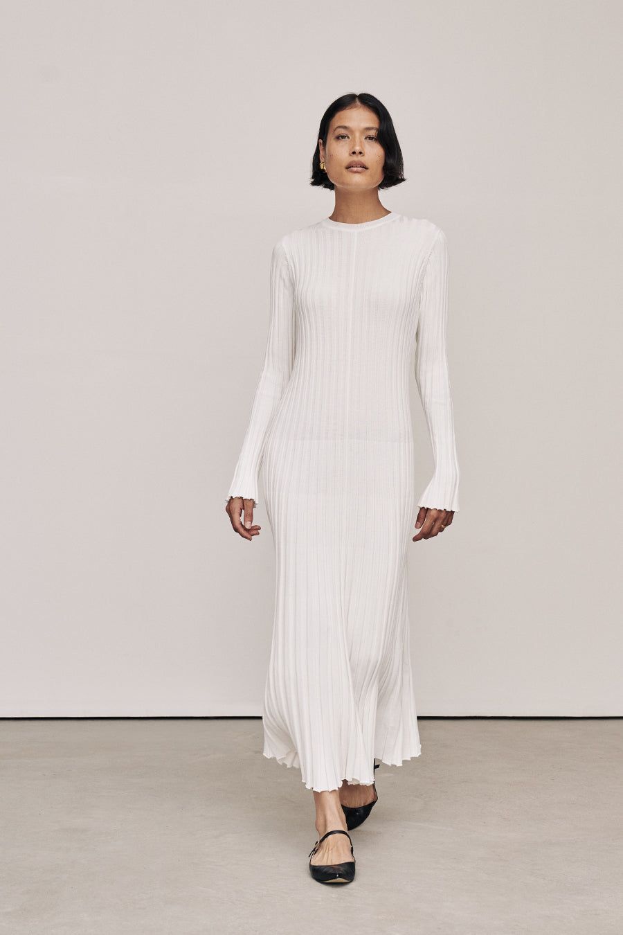 ADA OFF WHITE LONG SLEEVE MIDI DRESS | Parallel